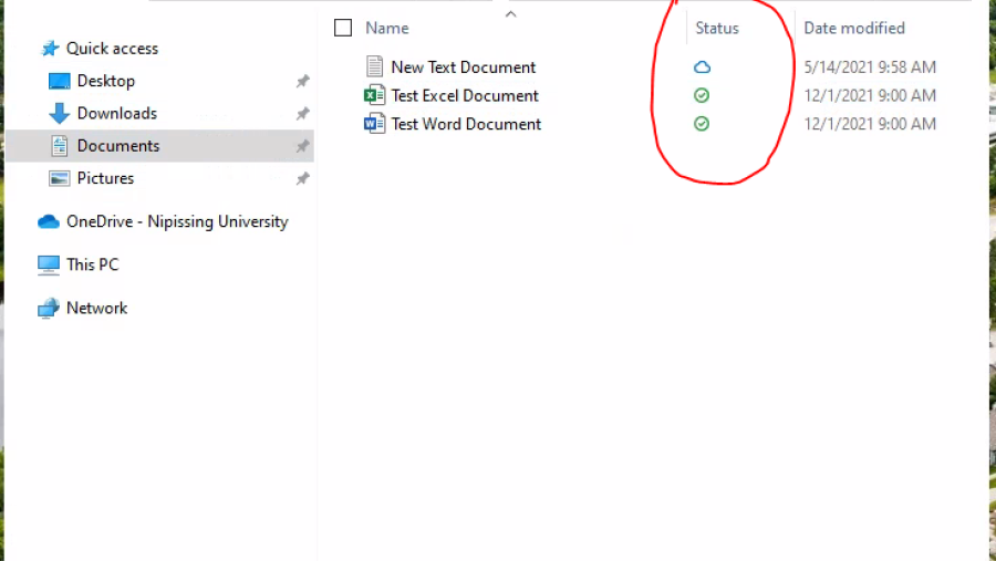 OneDrive File Explorer Status Column | Nipissing University